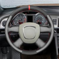 China Blue Suede Leather Steering Wheel Cover for Audi Q5 Q7 A3 8P Sportback A4 B8 B7 A6 C6 Avant 4-Spoke for sale