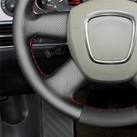 China Blue Suede Leather Steering Wheel Cover for Audi Q5 Q7 A3 8P Sportback A4 B8 B7 A6 C6 Avant 4-Spoke for sale