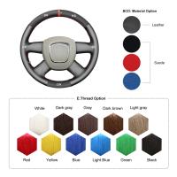 China Blue Suede Leather Steering Wheel Cover for Audi Q5 Q7 A3 8P Sportback A4 B8 B7 A6 C6 Avant 4-Spoke for sale