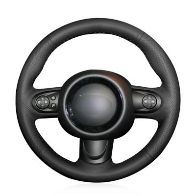 China DIY Genuine Leather Black Hand Stitching Custom Car Wrap Steering Wheel Cover For Mini Coupe for sale
