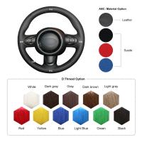 China DIY Genuine Leather Black Hand Stitching Custom Car Wrap Steering Wheel Cover For Mini Coupe for sale