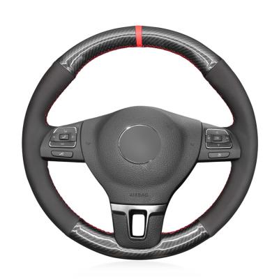 China VW Golf Plus Tiguan Passat CC Touran Jetta Sharan EOS Caddy Carbon Suede Steering Wheel Cover for sale