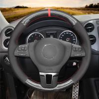 China VW Golf Plus Tiguan Passat CC Touran Jetta Sharan EOS Caddy Carbon Suede Steering Wheel Cover for sale