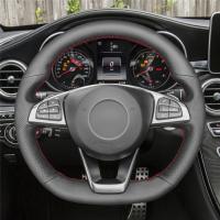 China Black Suede Nappa Leather Steering Wheel Cover for Mercedes Benz W205 AMG 43 45 C117 C218 W213 X253 C253 W166 W222 R172 for sale