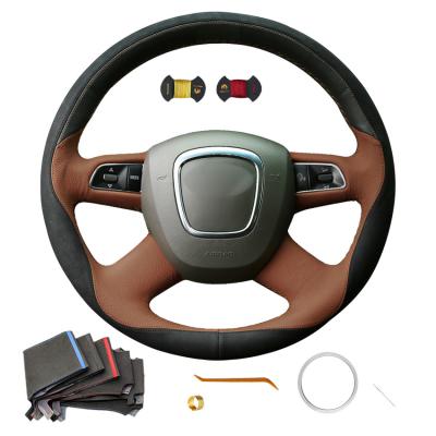 China Hand Sewing Steering Wheel Cover for Audi A4 B7 B8 A6 C6 2004-2011 in Black Brown Leather for sale