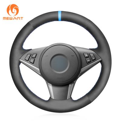 China BMW 525i 530i 540i 545i 550i 650i E60 E61 Touring E63 E64 Coupe Full Suede Steering Wheel Cover Blue Strip for sale
