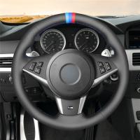 China Black Thread Steering Wheel Cover BMW 525i 530i 540i 545i 550i 650i E60 E61 E63 E64 M Sport M5 M6 for sale