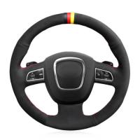 China Customized Black Suede Car Steering Wheel Cover for Audi A3 A4 A5 A8 A8 L Q7 2005-2013 for sale