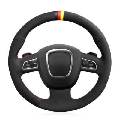 China Customized Black Suede Car Steering Wheel Cover for Audi A3 A4 A5 A8 A8 L Q7 2005-2013 for sale
