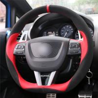 China Black Suede and Red Artificial Leather DIY Steering Wheel Cover for Seat Leon 2009-2012 for sale