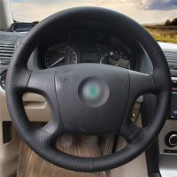 China Skoda Fabia 2005-2010 Black Genuine Leather Steering Wheel Cover with 3-Spoke Wheel for sale