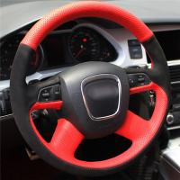China Red Steering Wheel Cover Suede Red Stitching for Audi A4 B8 A6 C6 300g 2005-2011 for sale