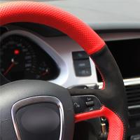 China Red Steering Wheel Cover Suede Red Stitching for Audi A4 B8 A6 C6 300g 2005-2011 for sale