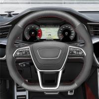 China Black Hand Stitching Suede Leather Steering Wheel Cover for Audi A6 C8 Avant Allroad A7 K8 Sportback S6 S7 Coupe RS6 RS4 RS7 for sale