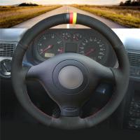 China Custom Hand Sewing Black Suede Steering Wheel Cover for Volkswagen Golf 4 Passat B5 Polo Seat Leon 1996-2003 for sale