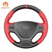 China Customized Carbon Red Leather Steering Wheel Cover for Hyundai i10 i20 2013-2020 for sale
