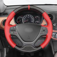 China Customized Carbon Red Leather Steering Wheel Cover for Hyundai i10 i20 2013-2020 for sale