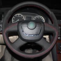 China Skoda Octavia Superb Fabia Yeti 2009-2013 Red Stitching Suede Leather Steering Wheel Cover for sale
