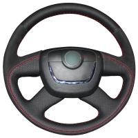 China Skoda Octavia Superb Fabia Yeti 2009-2013 Red Stitching Suede Leather Steering Wheel Cover for sale