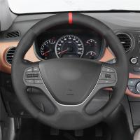China Custom Browness Suede Steering Wheel Cover for 2013-2020 Hyundai i10 i20 Hand Stitched for sale
