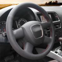 China Black Genuine Leather Steering Wheel Cover for Audi A3 A4 A6 Q5 Q7 2005-2012 and Style for sale