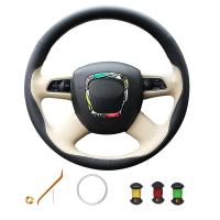 China Customized Beige Leather Black Steering Wheel Cover for Audi A6 A8 A8L Q7 S8 2005-2011 for sale