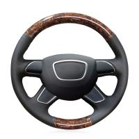 China 2013-2016 Year Wood Grain Leather Steering Wheel Cover for Audi Q7 Q3 Q5 A4 B8 A6 C7 for sale