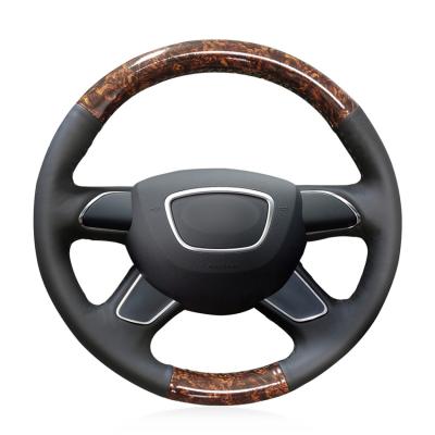 China 2013-2016 Year Wood Grain Leather Steering Wheel Cover for Audi Q7 Q3 Q5 A4 B8 A6 C7 for sale