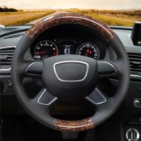 China 2013-2016 Year Wood Grain Leather Steering Wheel Cover for Audi Q7 Q3 Q5 A4 B8 A6 C7 for sale