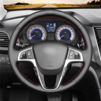 China Genuine Leather Hand Stitched Steering Wheel Cover for Hyundai Solaris Verna i20 2009-2015 for sale