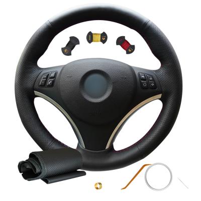 China Black Leather Steering Wheel Cover for BMW E90 320i 325i 330i 335i E87 120i 130i 120d for sale