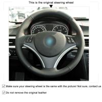China Black Leather Steering Wheel Cover for BMW E90 320i 325i 330i 335i E87 120i 130i 120d for sale