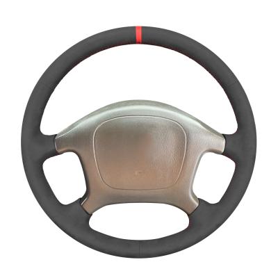 China Customized Black Genuine and Suede Hand Stitched Steering Wheel Cover for NISSAN PatrolGU 2000 for sale