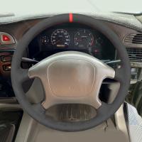 China Customized Black Genuine and Suede Hand Stitched Steering Wheel Cover for NISSAN PatrolGU 2000 for sale