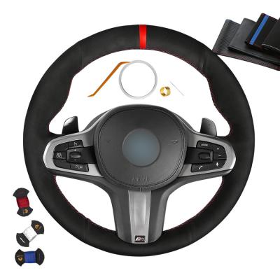 China Hand Stitched All Black Suede Car Steering Wheel Cover for BMW G30 Customized Fit for sale