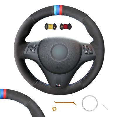 China Hand Sewing Suede Steering Wheel Cover for BMW 1 Series E81 E82 E87 E88 E90 LCI E91 M3 E92 E93 for sale