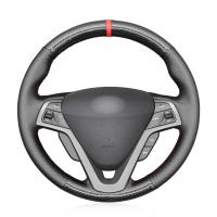China Customized Black Carbon PU Leather Steering Wheel Cover for Hyundai Veloster 2011-2017 for sale