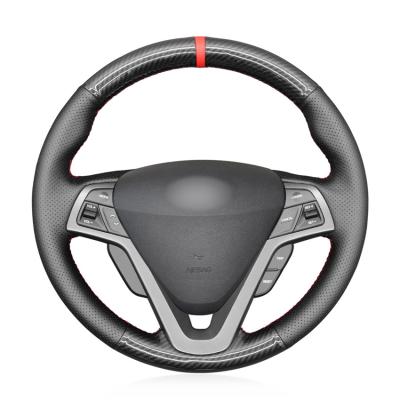 China Customized Black Carbon PU Leather Steering Wheel Cover for Hyundai Veloster 2011-2017 for sale