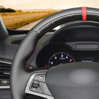 China Customized Black Carbon PU Leather Steering Wheel Cover for Hyundai Veloster 2011-2017 for sale