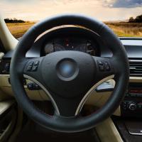 China Apricot Suede 3-Spoke Steering Wheel Cover for BMW E90 E91 E92 E93 E87 E81 E82 E88 X1 E84 for sale