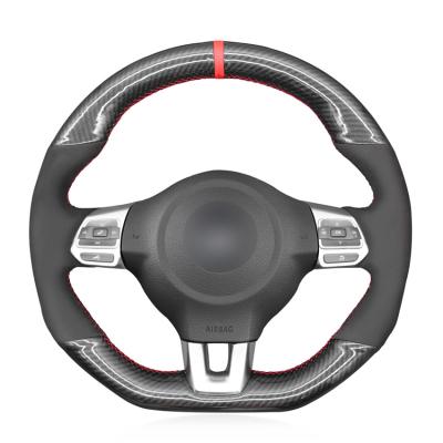 China Hand Stitched Carbon Soft Suede Steering Wheel Cover for Volkswagen Golf VI Variant for sale