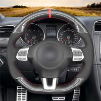 China Hand Stitched Carbon Soft Suede Steering Wheel Cover for Volkswagen Golf VI Variant for sale