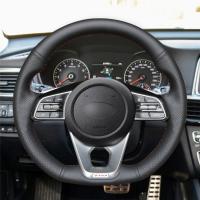 China Kia Optima K5 2011-2019 Hand Stitched Personalized Black Leather Steering Wheel Cover for sale