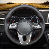 China Kia Optima K5 2011-2019 Hand Stitched Personalized Black Leather Steering Wheel Cover for sale