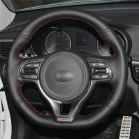 China Kia Optima K5 2011-2019 Hand Stitched Personalized Black Leather Steering Wheel Cover for sale