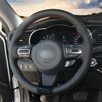 China Kia Optima K5 2011-2019 Hand Stitched Personalized Black Leather Steering Wheel Cover for sale