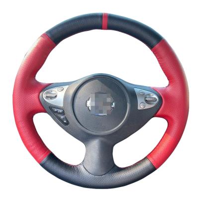 China Hand Stitched Red PU Leather Steering Wheel Cover for Nissan Juke 370Z Sentra SV Maxima Infiniti FX35 FX37 FX50 QX70 for sale
