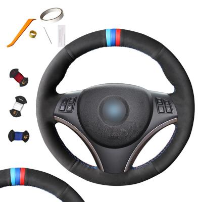 China Black Suede Red Marker Steering Wheel Cover for BMW E90 E87 120i 130i 120d 30*15*5 cm for sale