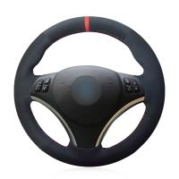China Black Suede Red Marker Steering Wheel Cover for BMW E90 E87 120i 130i 120d 30*15*5 cm for sale