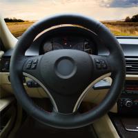 China Black Suede Red Marker Steering Wheel Cover for BMW E90 E87 120i 130i 120d 30*15*5 cm for sale